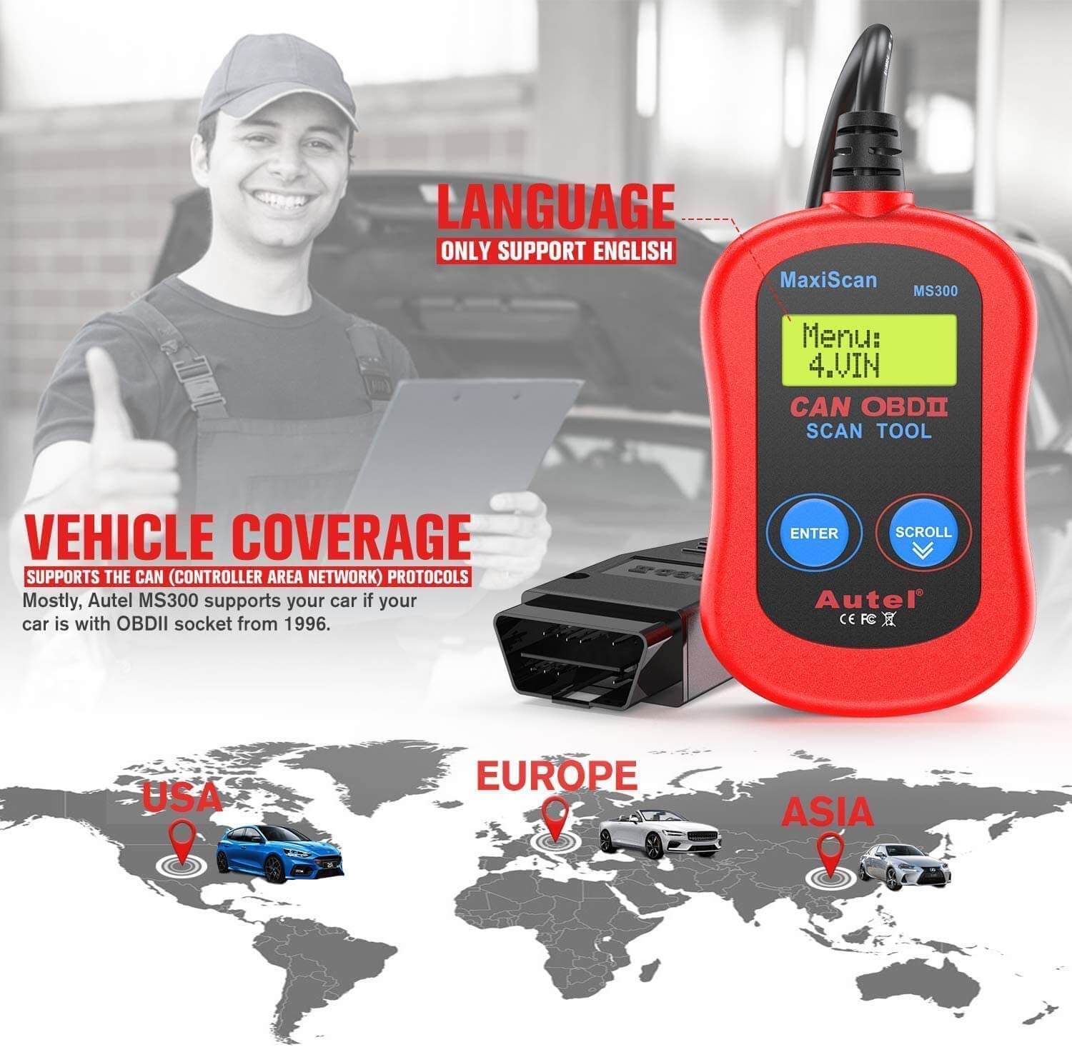 Autel MaxiScan MS300 Universal OBD2 Scanner Car Code Reader CAN ...