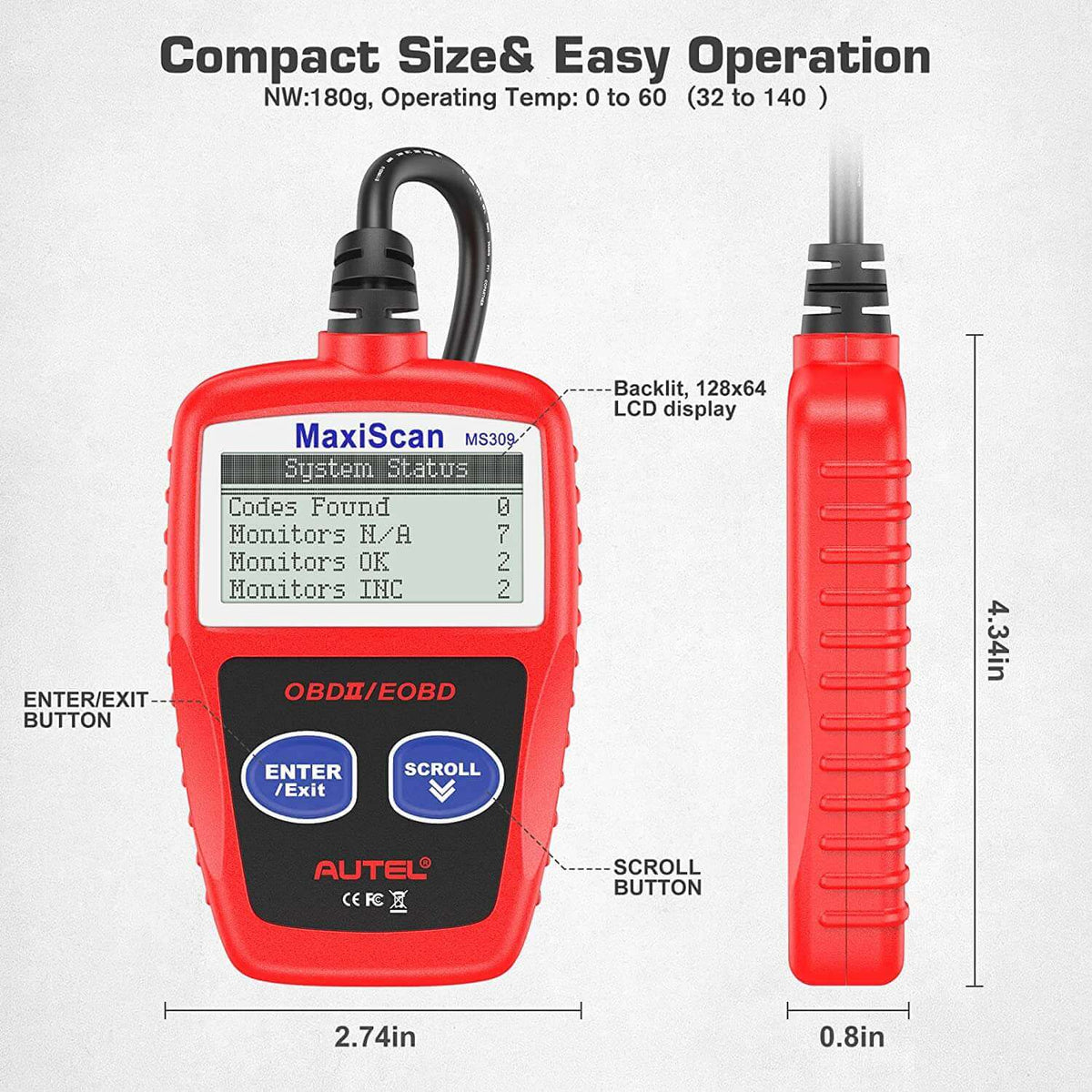 Autel MaxiScan MS309 Universal OBD2 Scanner Check Engine Fault Code ...