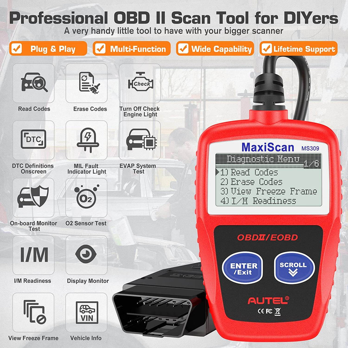 Autel MaxiScan MS309 Universal OBD2 Scanner Check Engine Fault Code ...